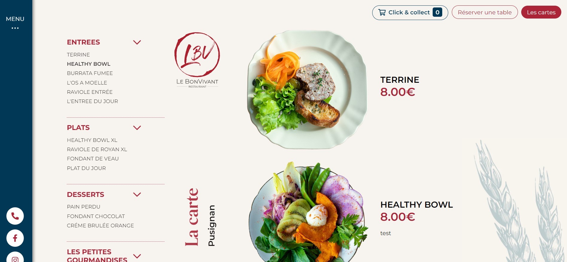 La carte du menu pour le restaurant de Pusignan Le BonVivant - Le BonVivant